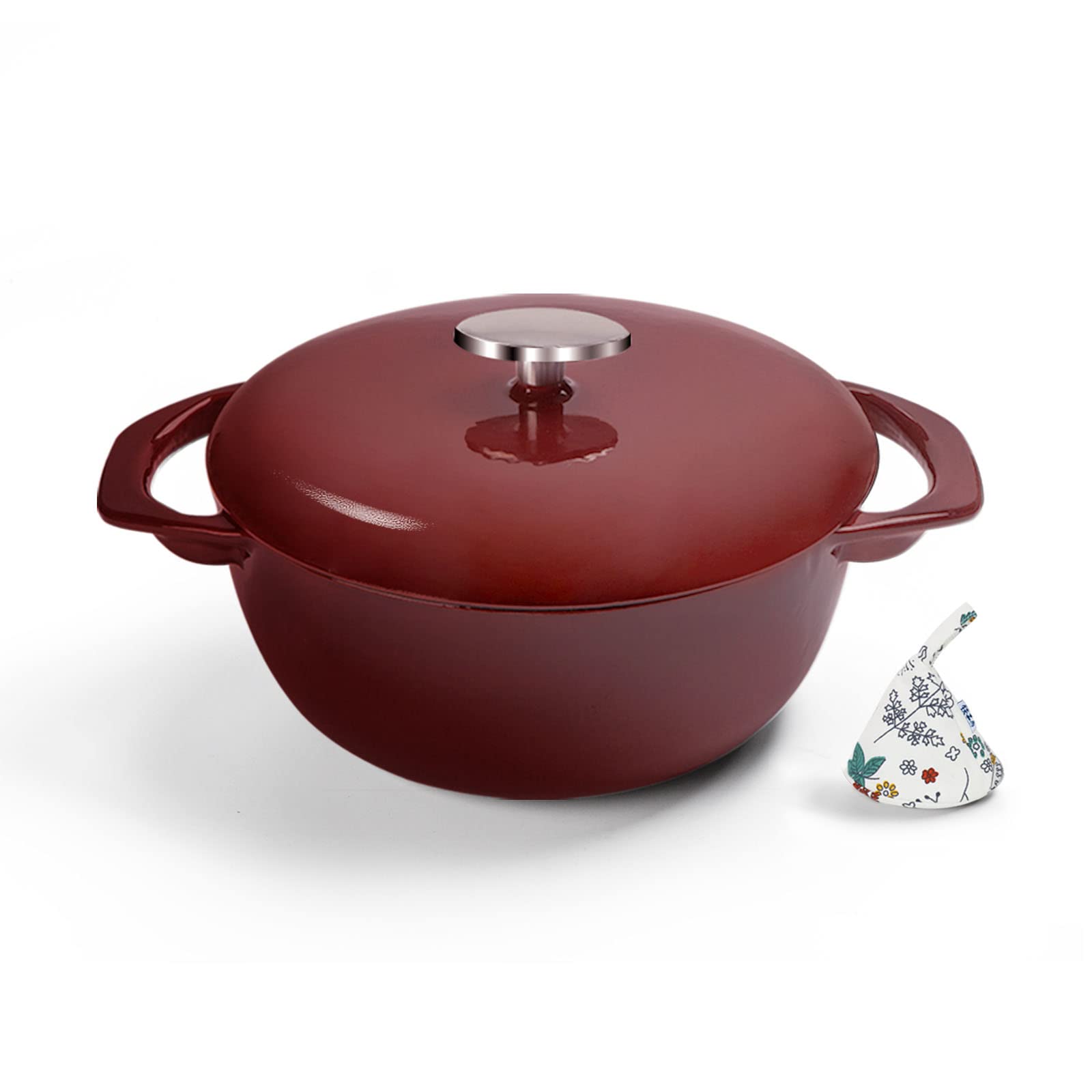 M-COOKER 3.5 QT Enameled Cast Iron Covered Dutch Oven, Non-Stick Round Enamel Dutch Oven with Dual Handle, Great Gifts for Family (Wine Red)