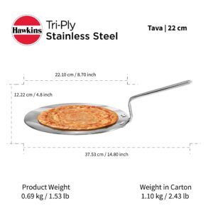 Hawkins 22 cm Tava, Triply Stainless Steel Tawa with Stainless Steel Handle, Induction Tawa, Silver (SSTV22)