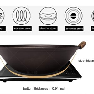 臻三环 ZhenSanHuan Handmade Cast Iron wok No Coating No painting Healthy, Flat Bottom, Induction Suitable (38CM (15inches))