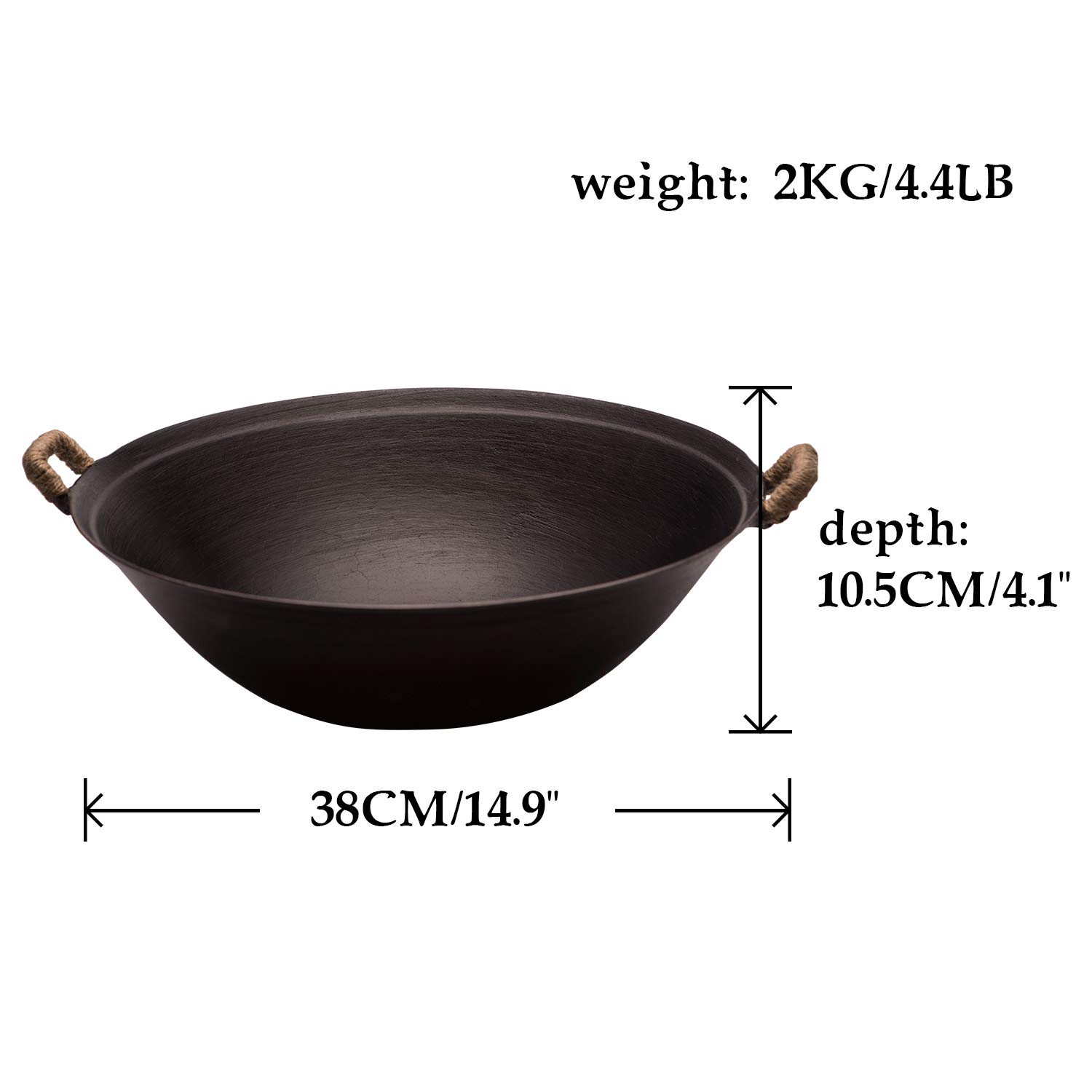 臻三环 ZhenSanHuan Handmade Cast Iron wok No Coating No painting Healthy, Flat Bottom, Induction Suitable (38CM (15inches))