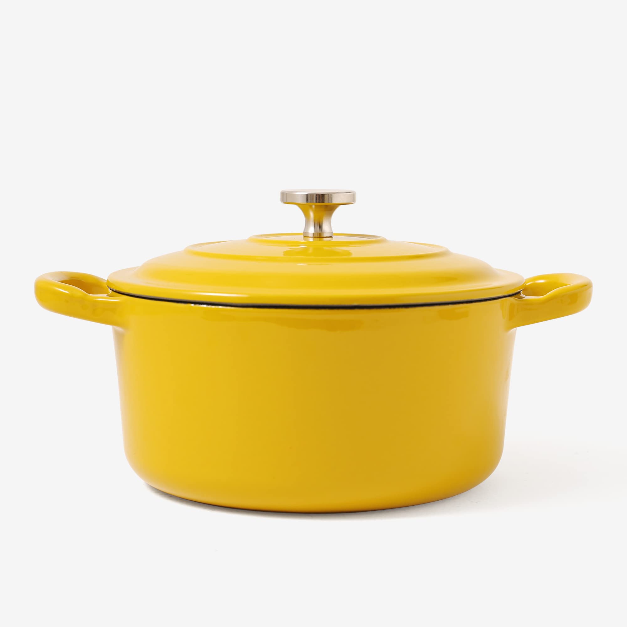 RJ Legend Cast Iron Pot, Enameled Dutch Oven with Lid, Easy to Clean, Heat Retention, 1.9 Quart, with Loop Handles, Mustard Yellow