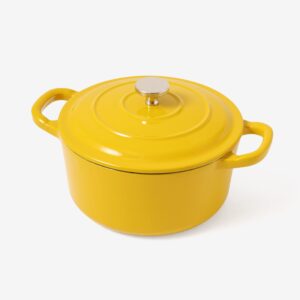 RJ Legend Cast Iron Pot, Enameled Dutch Oven with Lid, Easy to Clean, Heat Retention, 1.9 Quart, with Loop Handles, Mustard Yellow