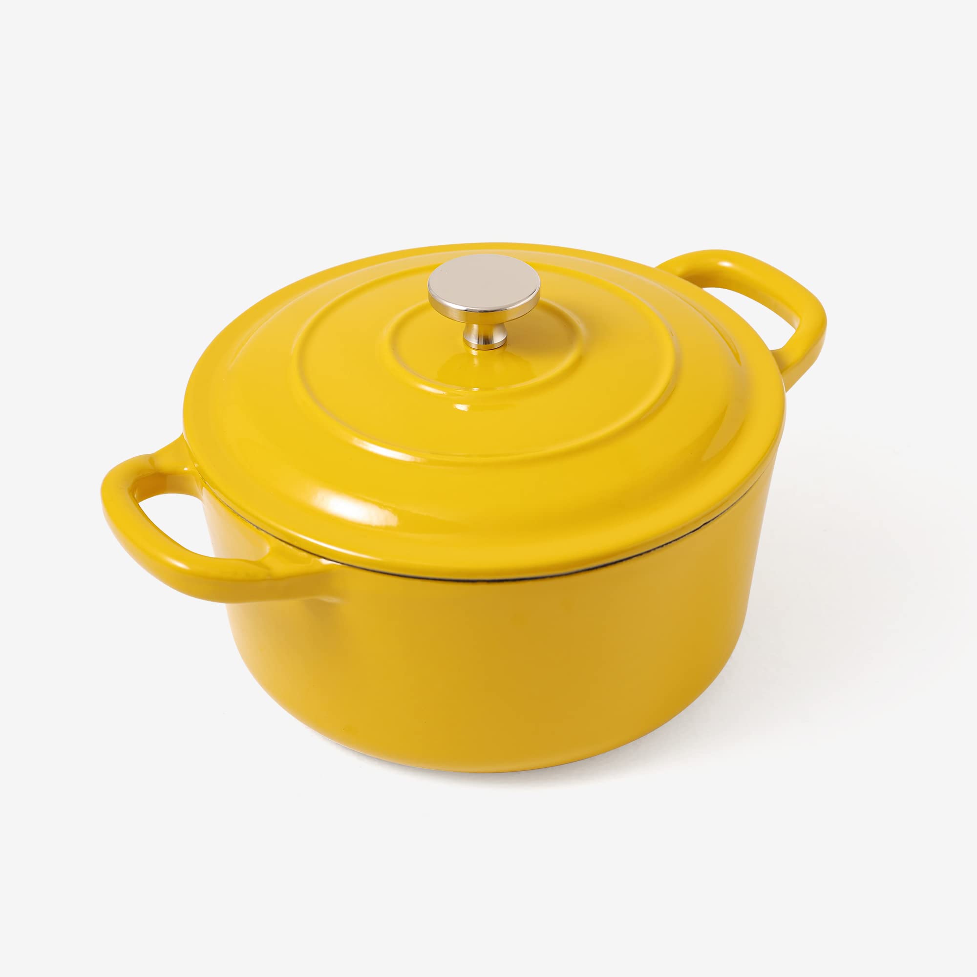 RJ Legend Cast Iron Pot, Enameled Dutch Oven with Lid, Easy to Clean, Heat Retention, 1.9 Quart, with Loop Handles, Mustard Yellow