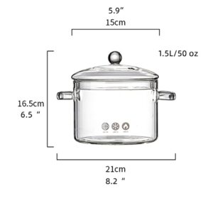 1.5L/50oz glass pot, clear pots for cooking, glass saucepan with cover, clear cooking pots, Heat-resistant Glass Cooking Pot Covered Saucepan with Lid Pasta Pot Cookware Stockpots