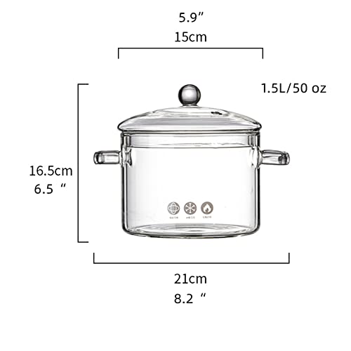 1.5L/50oz glass pot, clear pots for cooking, glass saucepan with cover, clear cooking pots, Heat-resistant Glass Cooking Pot Covered Saucepan with Lid Pasta Pot Cookware Stockpots