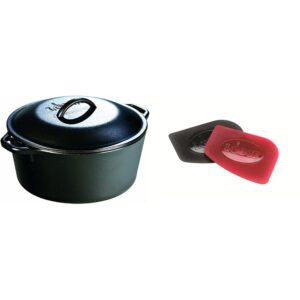 lodge l8dolkplt cast iron dutch oven with dual handles, pre-seasoned, 5-quart & scraperpk durable pan scrapers, red and black, 2-pack