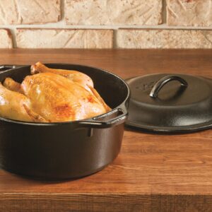 Lodge L8DOLKPLT Cast Iron Dutch Oven with Dual Handles, Pre-Seasoned, 5-Quart & SCRAPERPK Durable Pan Scrapers, Red and Black, 2-Pack