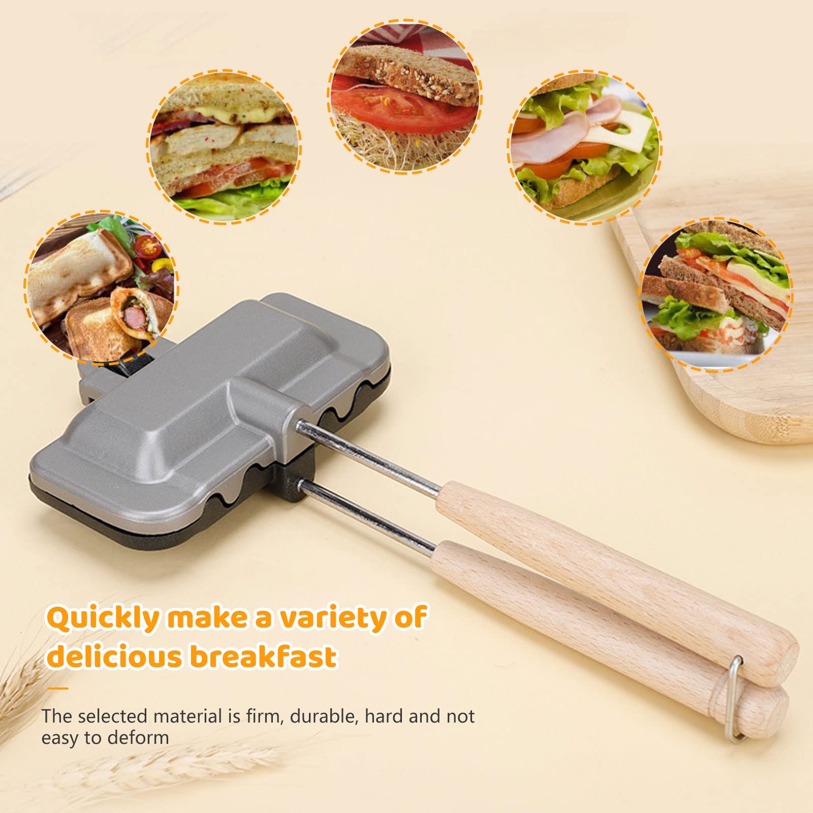 Longzhuo Breakfast Sandwich Maker, Double-Sided Removable Sandwich Baking Pan, Non Stick Frying Pan, Grilled Cheese Maker,Flip Grill Pan, Sandwich Baking Tray for Pancakes, Omelets, and Hot Dog Toast