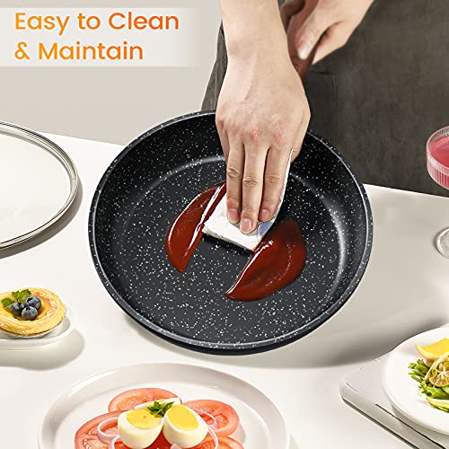 ferlord Nonstick Frying Pan Skillet, 9.5" Non Stick Omelette Pan Egg Pan, Heating Quickly and Evenly Fewer Oil Fumes, Heat-Resistant Soft Bakelite Handle Chef's Pan for All Stove, 100% PFOA &BPA free