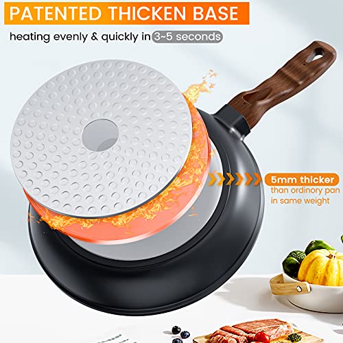 ferlord Nonstick Frying Pan Skillet, 9.5" Non Stick Omelette Pan Egg Pan, Heating Quickly and Evenly Fewer Oil Fumes, Heat-Resistant Soft Bakelite Handle Chef's Pan for All Stove, 100% PFOA &BPA free