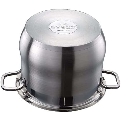 Stainless Steel Stockpot 9.1Qt Mirror Polished Soup Pot with Glass Lid，Pasta Pot with Interior Measurement Markings，Cooking Pots Compatible with All Heat Sources，Easy Clean & Dishwasher Safe