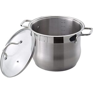 Stainless Steel Stockpot 9.1Qt Mirror Polished Soup Pot with Glass Lid，Pasta Pot with Interior Measurement Markings，Cooking Pots Compatible with All Heat Sources，Easy Clean & Dishwasher Safe