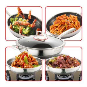 boratat Hybrid Stainless Steel Frying Wok Pan with Stay-Cool Handle and Lid 12.5 inch - PFOA Free, Dishwasher and Oven Safe, Non Stick, Works On Induction Cooktop, Gas, Ceramic, and Electric Stove