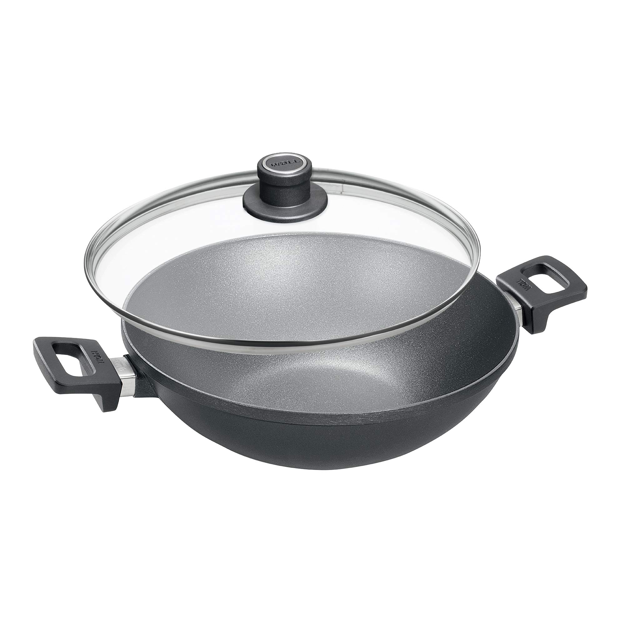 Woll Nowo Titanium Wok with Side Handles and Lid, 12.5-Inch, Gray