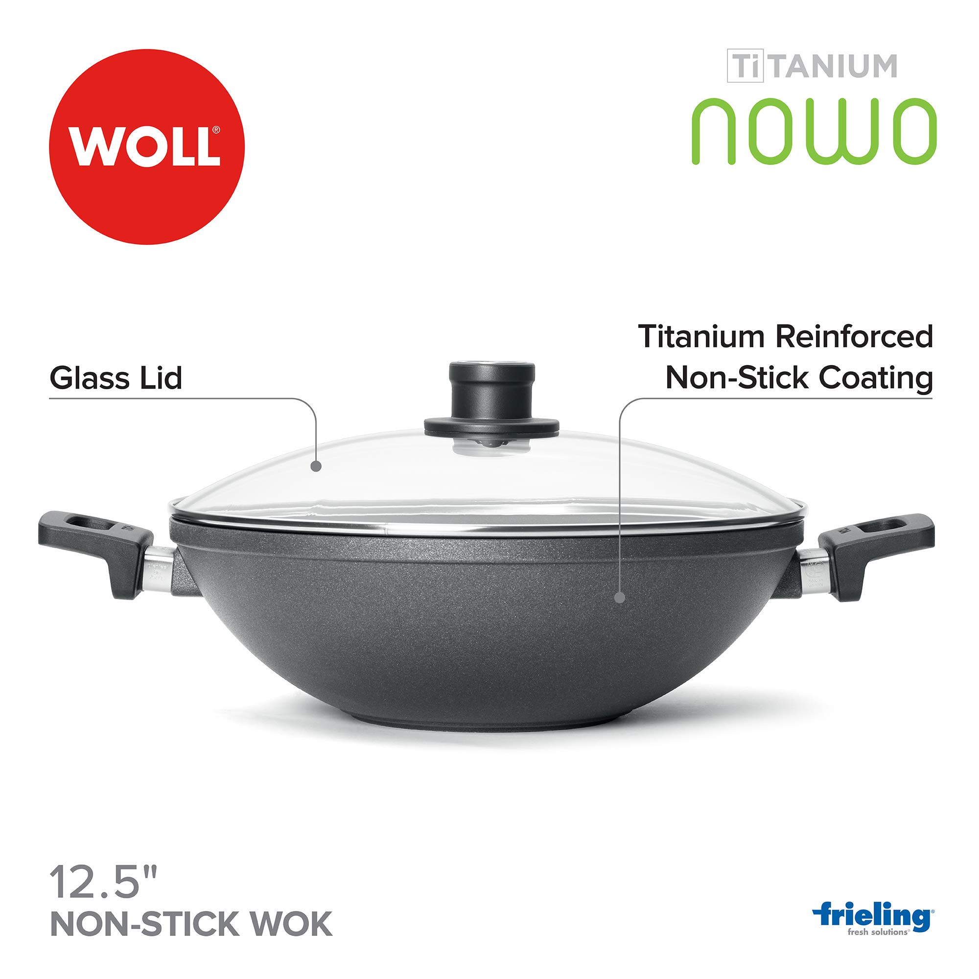 Woll Nowo Titanium Wok with Side Handles and Lid, 12.5-Inch, Gray