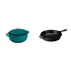 lodge ec6d38 enameled cast iron dutch oven, 6-quart, lagoon & l8sk3 10-1/4-inch pre-seasoned skillet