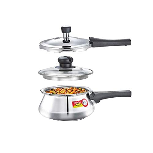 Prestige Deluxe Alpha Stainless Steel Pressure Cooker Handi with Glass Lid, 1.5 Litre, Silver