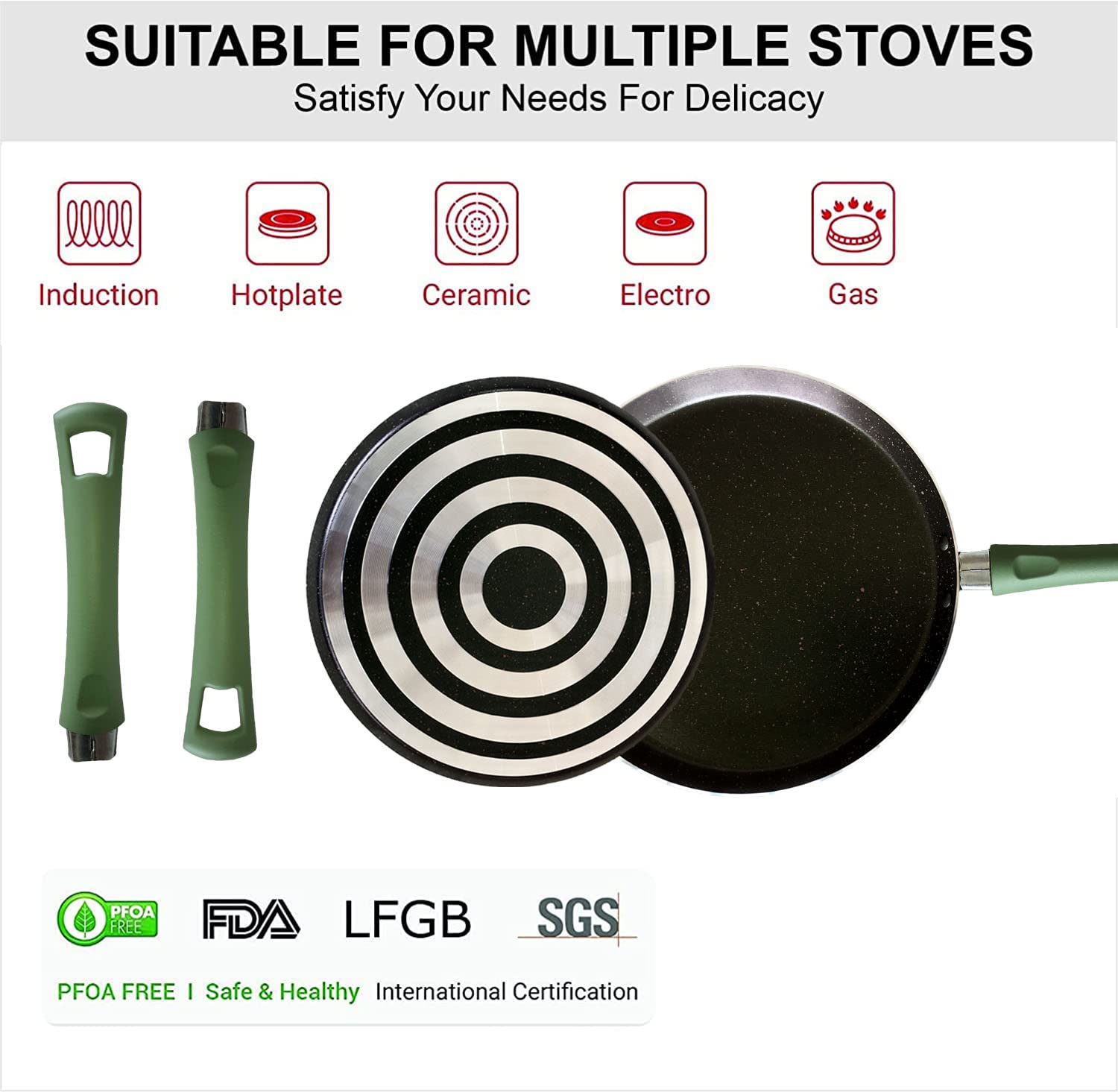 CHEFS 10'' Granite Coating Aluminum Crepe Pan | PFOA Free Nonstick Pan | Great Skillet for Omelette and Crepes | Works with All Heat Sources | Dishwasher Safe Pancake Pan Cookware (Green)