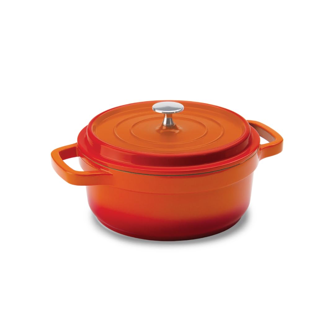 Hercules by Mundial, Cast-Aluminum Dutch Oven Pot with Lid & Handles, All Stove types, Oven-Safe Casserole Cookware with Nonstick Enamel, Orange 20L