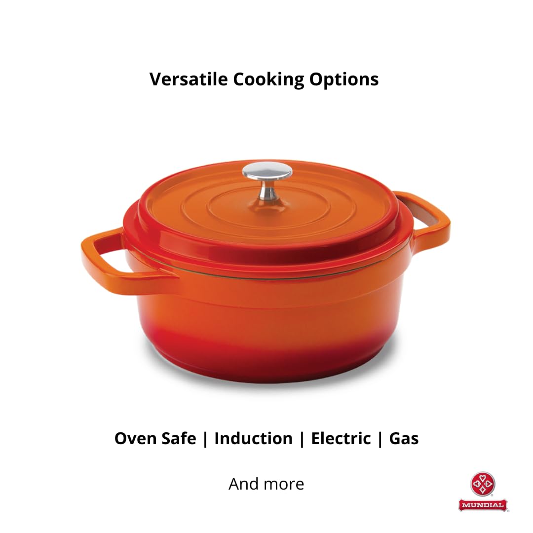 Hercules by Mundial, Cast-Aluminum Dutch Oven Pot with Lid & Handles, All Stove types, Oven-Safe Casserole Cookware with Nonstick Enamel, Orange 20L