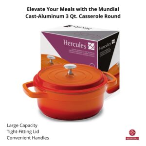 Hercules by Mundial, Cast-Aluminum Dutch Oven Pot with Lid & Handles, All Stove types, Oven-Safe Casserole Cookware with Nonstick Enamel, Orange 20L