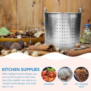 UPKOCH Crawfish Cooker Crab Boil Pot Pot Bucket,Stainless Steel Leaky Bucket Seafood Stew Pot,Metal Seafood Boil Multi-use Crawfish Pot for Kitchen Low Country Boil Pot Metal Basket