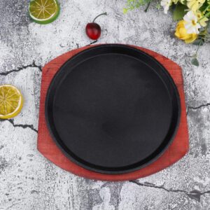 HEMOTON Cast Iron Fajita Set Skillet Japanese Steak Plate Teppanyaki Grill Pan Electric Griddle BBQ Grilling Pan for Restaurant Home Kitchen Cooking Supply 19CM