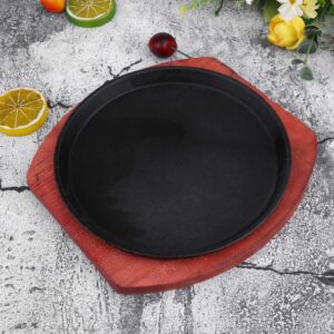 HEMOTON Cast Iron Fajita Set Skillet Japanese Steak Plate Teppanyaki Grill Pan Electric Griddle BBQ Grilling Pan for Restaurant Home Kitchen Cooking Supply 19CM