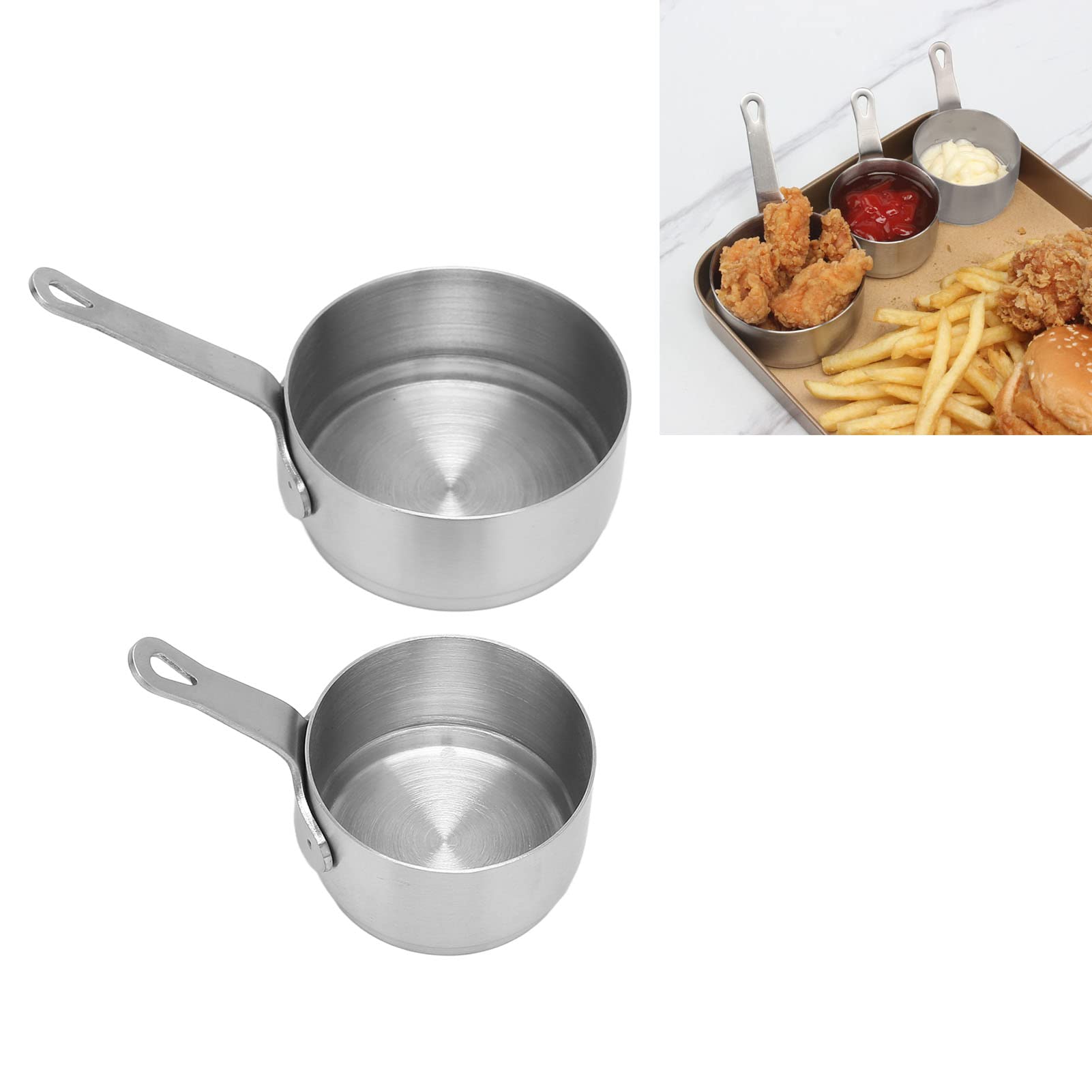 2pcs Stainless Steel Mini Sauce Pan, Cooking Sauce Cup with Handle Sauce Cooking Pot for Home Restaurant Grocery Store Banquet Outdoor Picnic