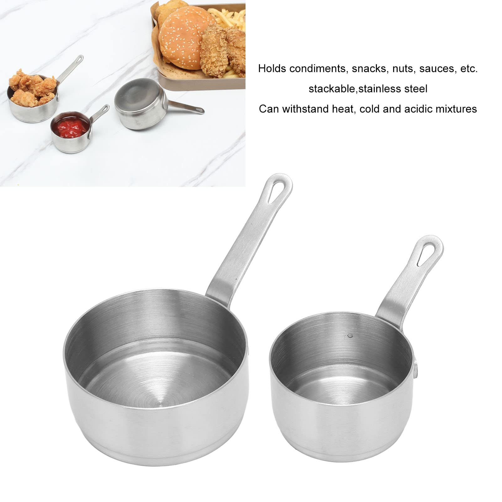 2pcs Stainless Steel Mini Sauce Pan, Cooking Sauce Cup with Handle Sauce Cooking Pot for Home Restaurant Grocery Store Banquet Outdoor Picnic