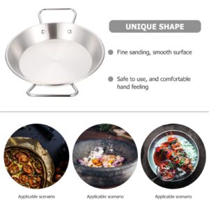 UPKOCH Round Skillet 20cm Flat Bottom Paella Pan Stainless Steel Snack Plate with Metal Handle for Camping and Outdoor Cooking Supplies