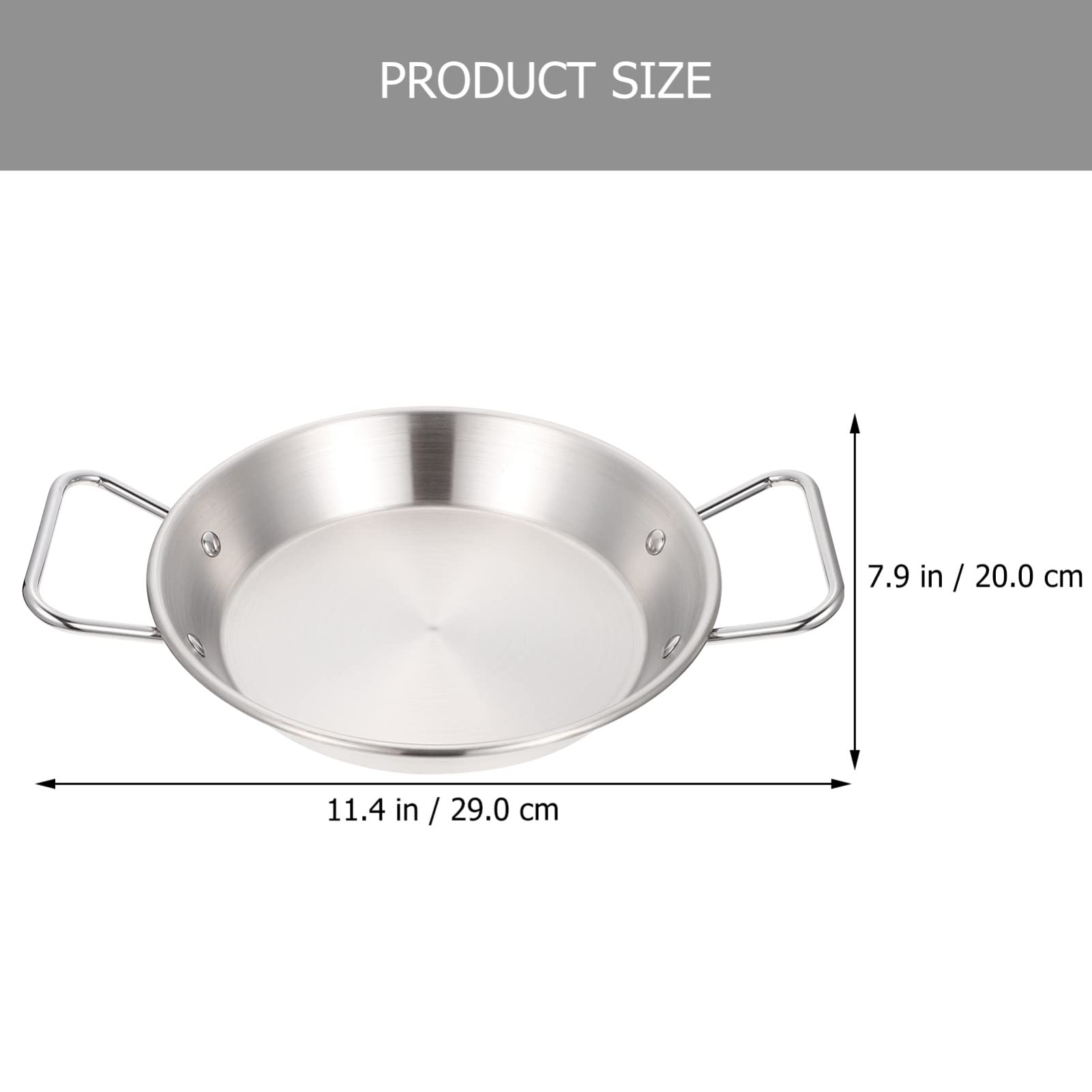 UPKOCH Round Skillet 20cm Flat Bottom Paella Pan Stainless Steel Snack Plate with Metal Handle for Camping and Outdoor Cooking Supplies