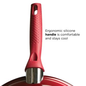 Ecolution Bliss 9.5 Inch Non-Stick Ceramic Fry Multipurpose Use, Silicone Stay Cool Handle, Easy Clean, Chef Pan, Red