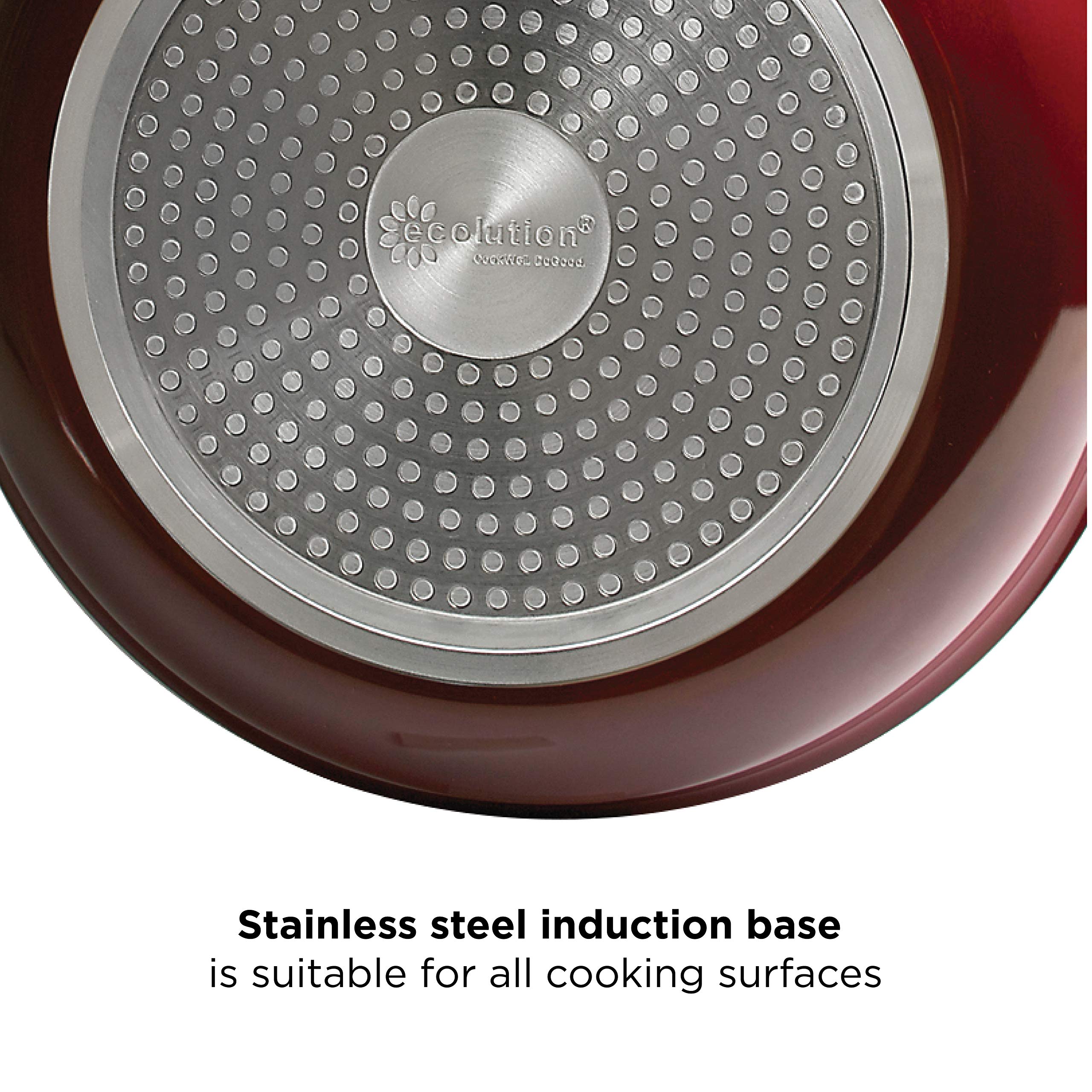 Ecolution Bliss 9.5 Inch Non-Stick Ceramic Fry Multipurpose Use, Silicone Stay Cool Handle, Easy Clean, Chef Pan, Red