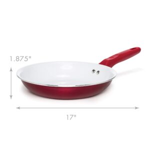 Ecolution Bliss 9.5 Inch Non-Stick Ceramic Fry Multipurpose Use, Silicone Stay Cool Handle, Easy Clean, Chef Pan, Red