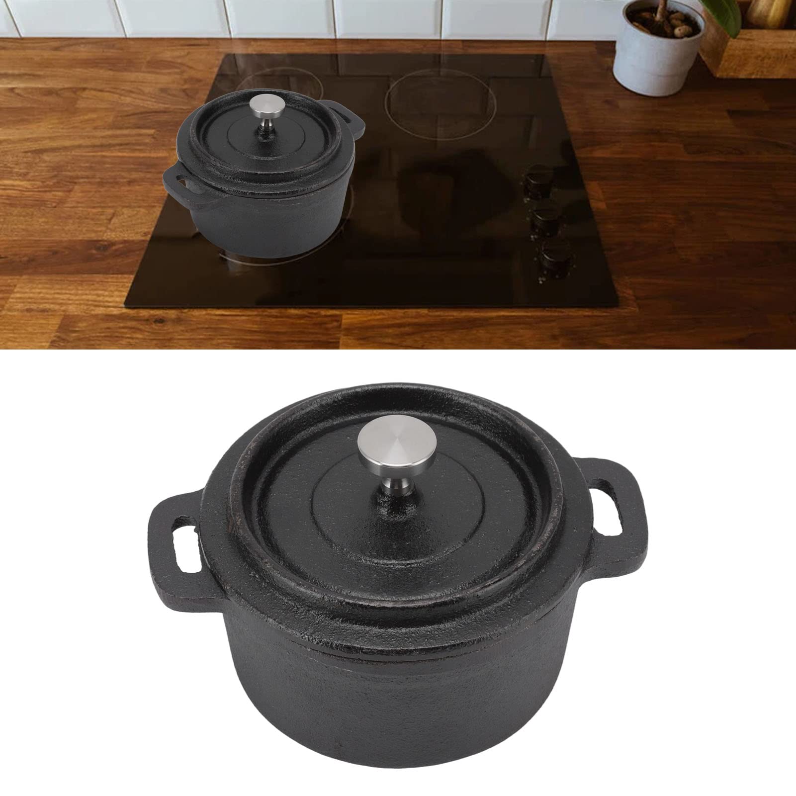 Cast Iron Dutch Oven, Non Stick Camp Dutch Oven Camping Pot with Lid for Outdoor Cooking Baking, 3.9 Inch(Diameter 10CM)