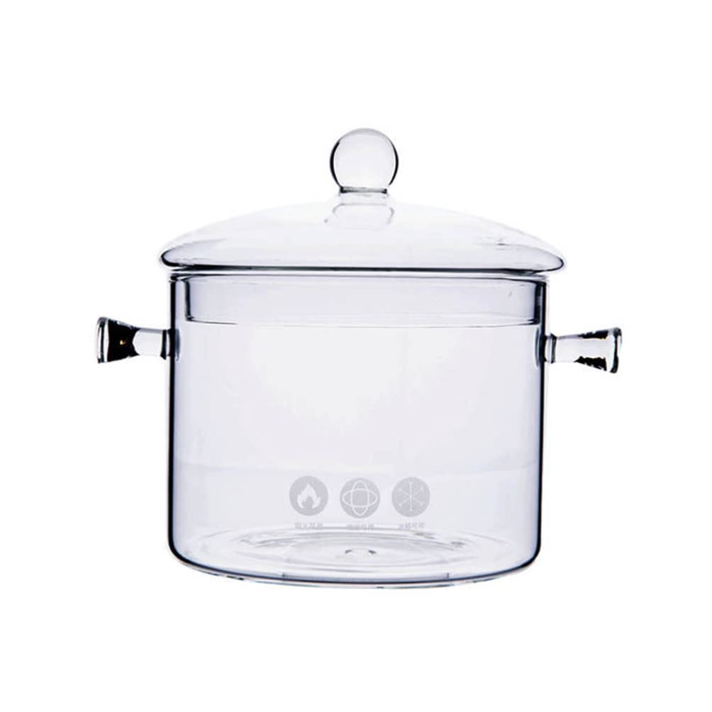 YARDWE Clear Glass Cooking Pot, Heat Resistant Stovetop Pot Borosilicate Glass Cooking Pot Glass Cooking Noodle Pot for Pasta Noodle, Soup, Milk (14X20. 5X16cm 1L)