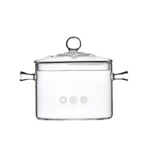 YARDWE Clear Glass Cooking Pot, Heat Resistant Stovetop Pot Borosilicate Glass Cooking Pot Glass Cooking Noodle Pot for Pasta Noodle, Soup, Milk (14X20. 5X16cm 1L)