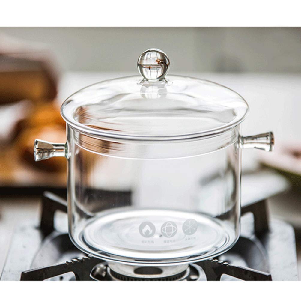 YARDWE Clear Glass Cooking Pot, Heat Resistant Stovetop Pot Borosilicate Glass Cooking Pot Glass Cooking Noodle Pot for Pasta Noodle, Soup, Milk (14X20. 5X16cm 1L)