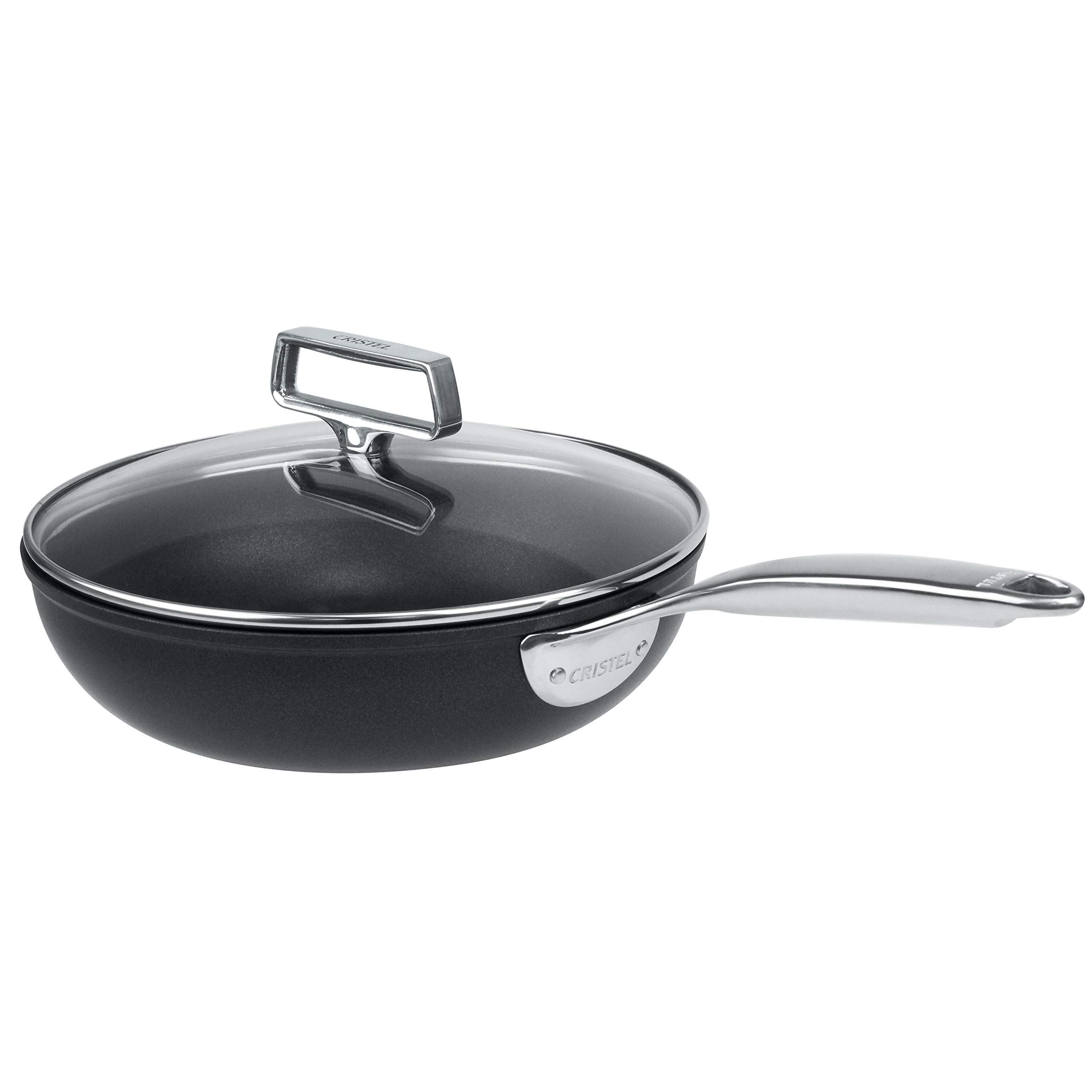 Cristel®, Exceliss+® Non-Stick coating Sauté-pan with anodized aluminum, Long Handle, 3-Ply construction, Brushed Finish, all hobs + induction, Castel'Pro® Ultralu® collection, 2Qt.