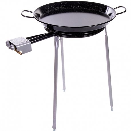 Castevia Paella Pan Enamelled + Paella Gas Burner and Stand Set - Complete Paella Kit for up to 13 Servings (Nonstick)