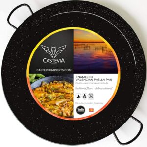 Castevia Paella Pan Enamelled + Paella Gas Burner and Stand Set - Complete Paella Kit for up to 13 Servings (Nonstick)