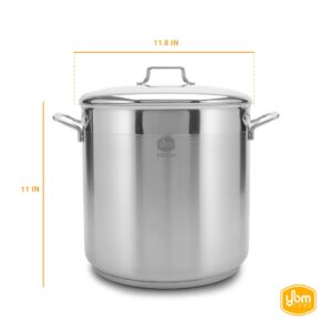 YBM Home Professional Chef’s 18/10 Stainless Steel Stock Pot Covered Tri-Ply Capsule Base With Bakelite Handle, Terrific Mirror Silver, Induction Compatible, 21 Quart - Silver