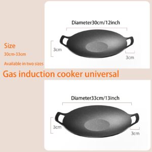 Rwoora Grill Pan,13 Inch Non-stick Baking Pan+Brush+dry Cloth,Barbecue Pot Outdoor Camping Grill Plate Fry Pan for Stove Tops &Induction Compatible (30cm/12inch)