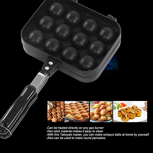 12 Holes Takoyaki Maker, Double Sided Takoyaki Pan Baking , Nonstick Grill Pan Takoyaki Grill Cake Pan, Japanese Octopus Meat Ball Maker for Pancake Ball Cooking Plate