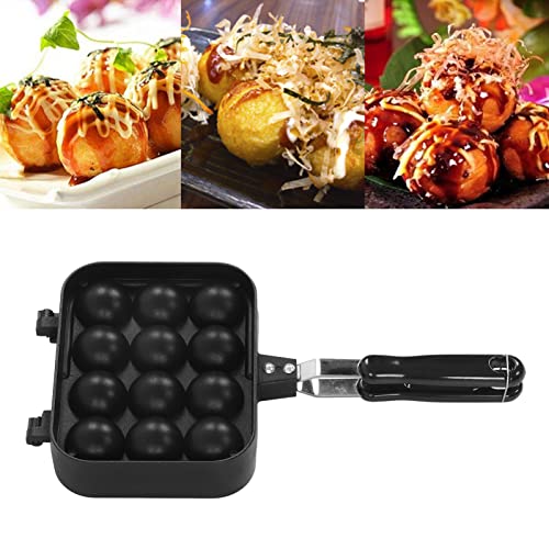 12 Holes Takoyaki Maker, Double Sided Takoyaki Pan Baking , Nonstick Grill Pan Takoyaki Grill Cake Pan, Japanese Octopus Meat Ball Maker for Pancake Ball Cooking Plate