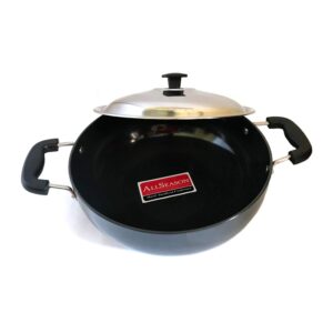 shriya hard anodised kadai with stainless steel lid aluminium non-stick kadhai deep fry pan indian kadhai multipurpose non stick all purpose pan karahi for frying 2 litre (3mm)