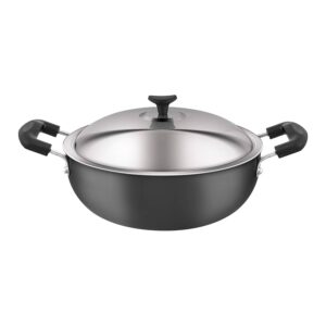 SHRIYA Hard Anodised Kadai with Stainless Steel Lid Aluminium Non-Stick Kadhai Deep Fry Pan Indian kadhai Multipurpose Non Stick All Purpose Pan karahi for frying 2 Litre (3mm)