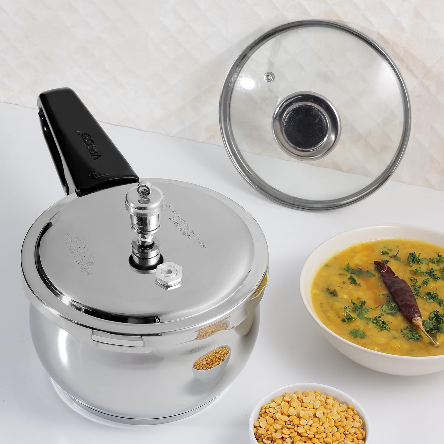 Vinod V-3.5L Splendid Plus Handi Stainless Steel Pressure Cooker, 3.5-Liter