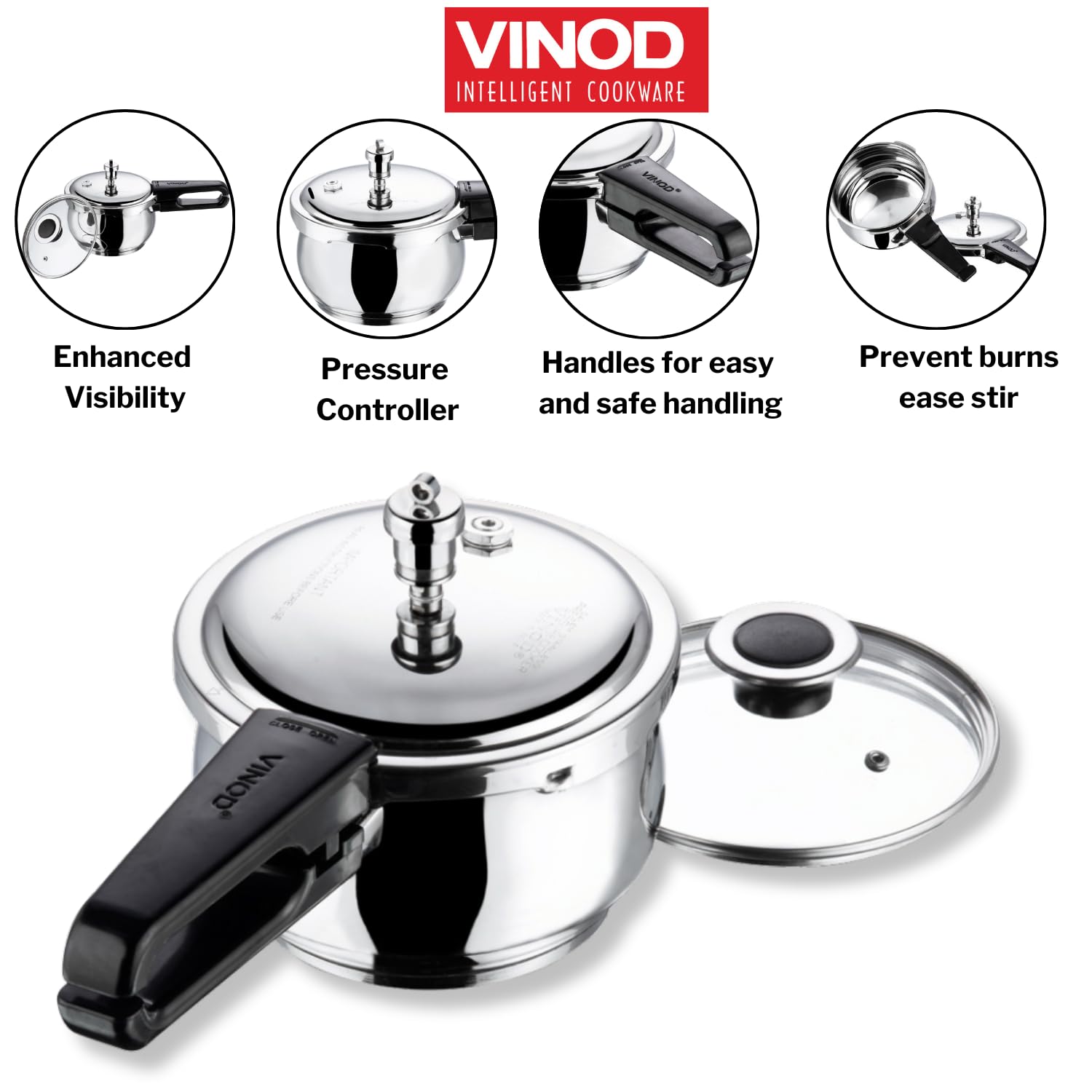 Vinod V-3.5L Splendid Plus Handi Stainless Steel Pressure Cooker, 3.5-Liter